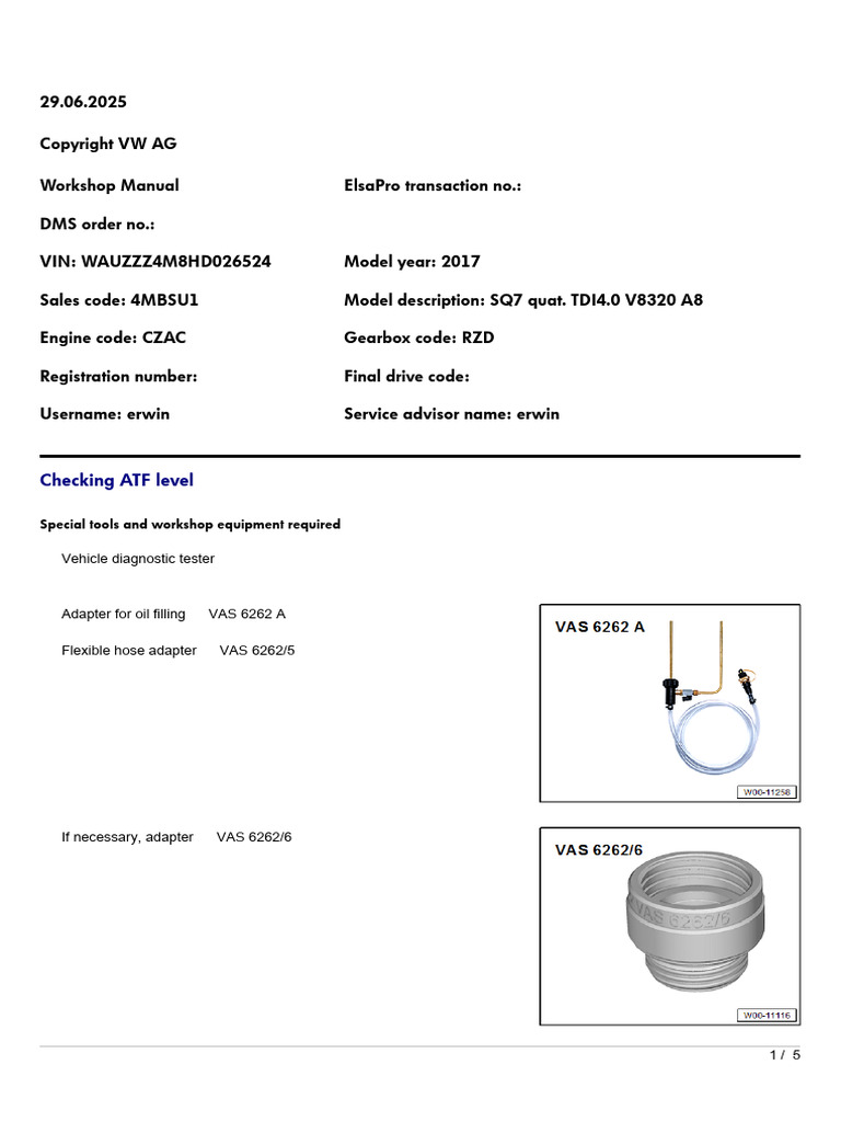 SQ7 TDI ATF Level Check Guide | PDF | Vehicles | Vehicle Technology