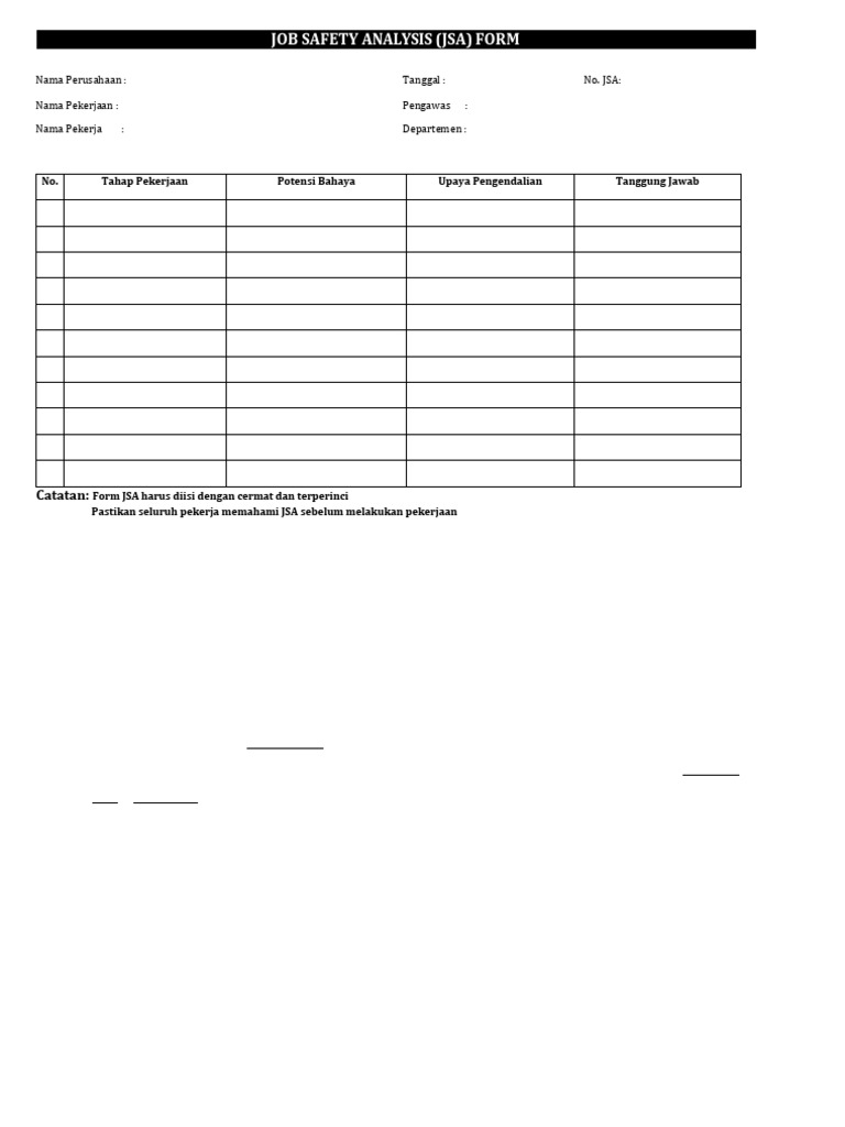 Job Safety Analysis Jsa Form Dikonversi | PDF