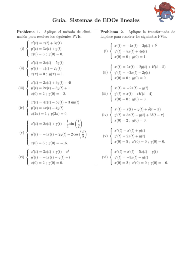 Guía - Sistemas de EDOs Lineales | PDF