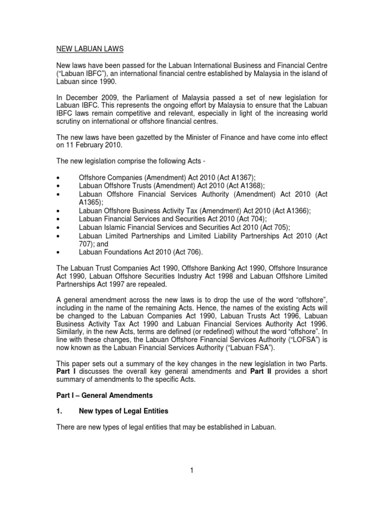 New Labuan Financial Laws 2010 | PDF | Limited Liability Partnership | Law