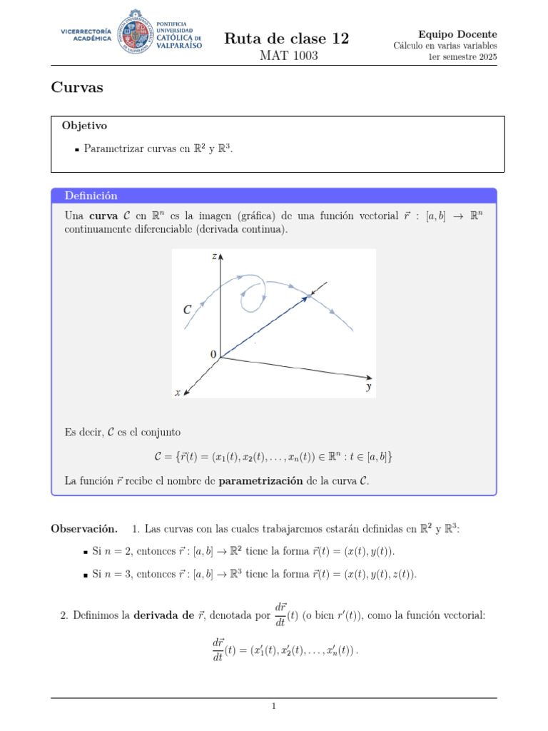 Clase 12 - Curvas Y Parametrizacion de Curvas | PDF | Curva | Función ...