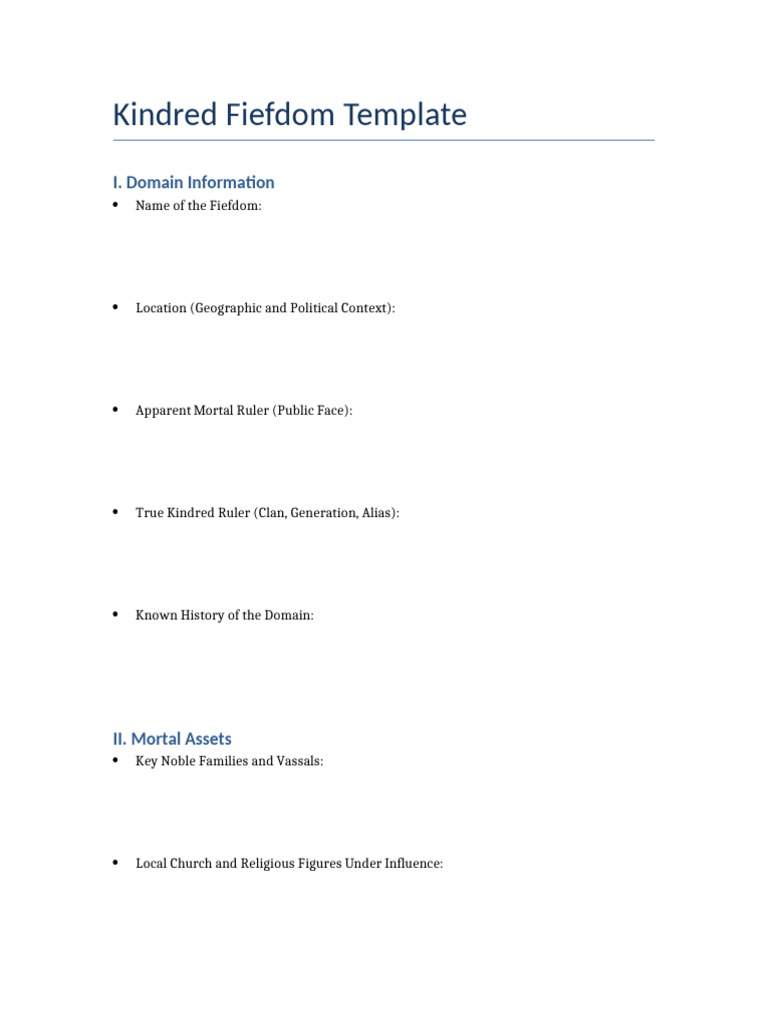 Kindred Fiefdom Template | PDF