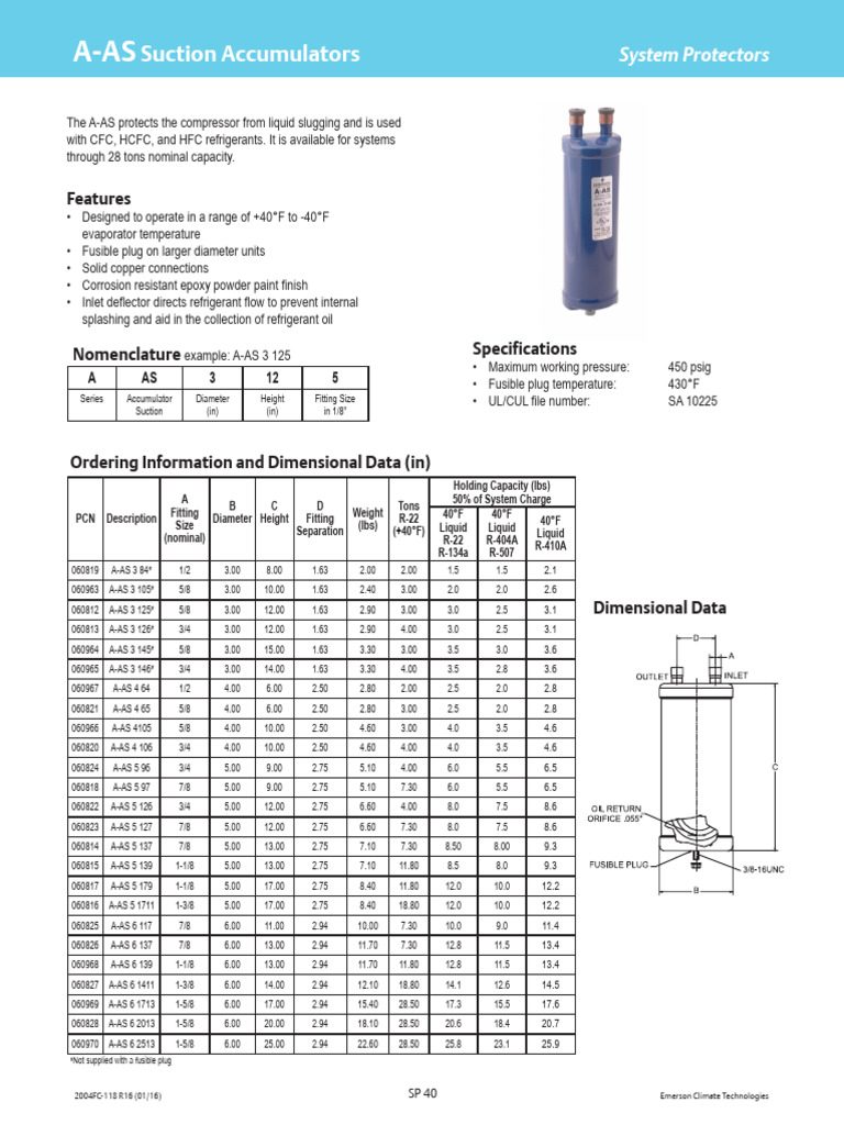 A-AS Suction Accumulators Specs | PDF | Gases | Home Appliance
