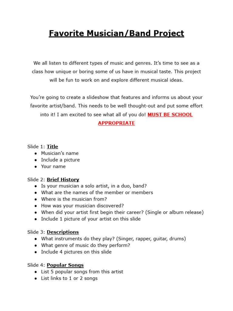 Favorite Musician - Band Project | PDF
