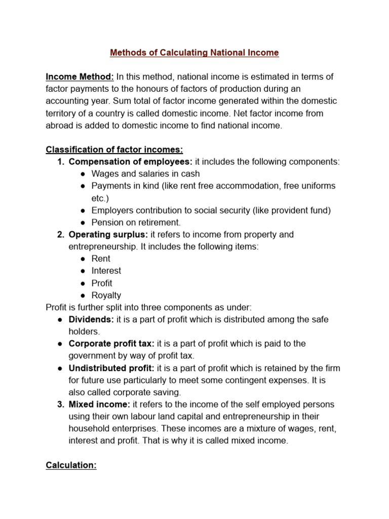 Methods of Calculating National Income | PDF | Measures Of National ...