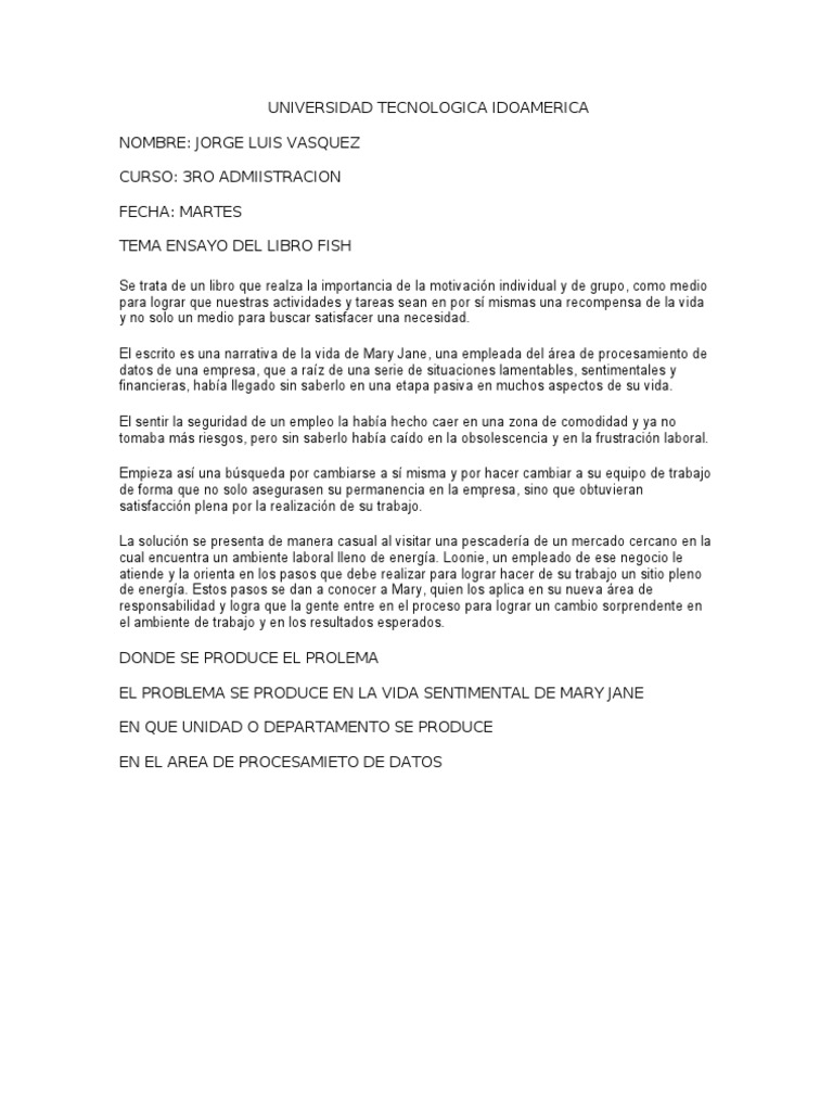 Ensayo Del Libro Fish | PDF | Economias | Business