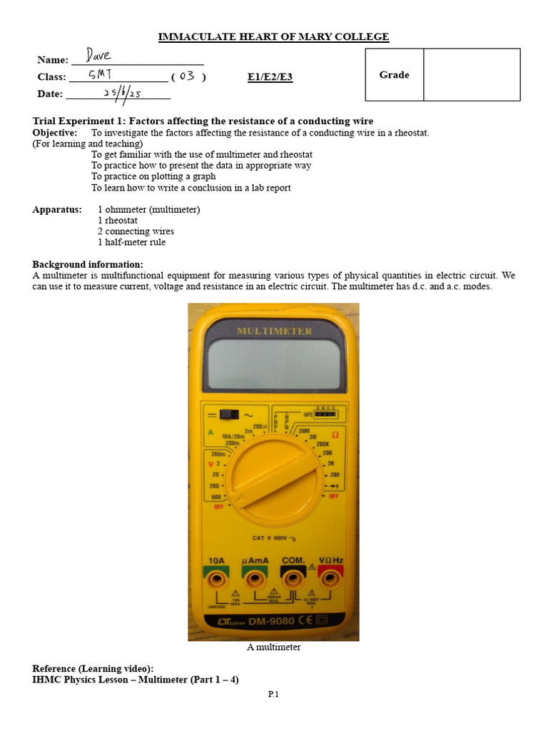 SBA - T1 - Factors Affecting Resistance | PDF | Physical Quantities ...