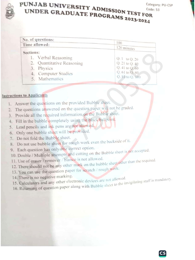 PU-CSP Past Paper 2023 | PDF