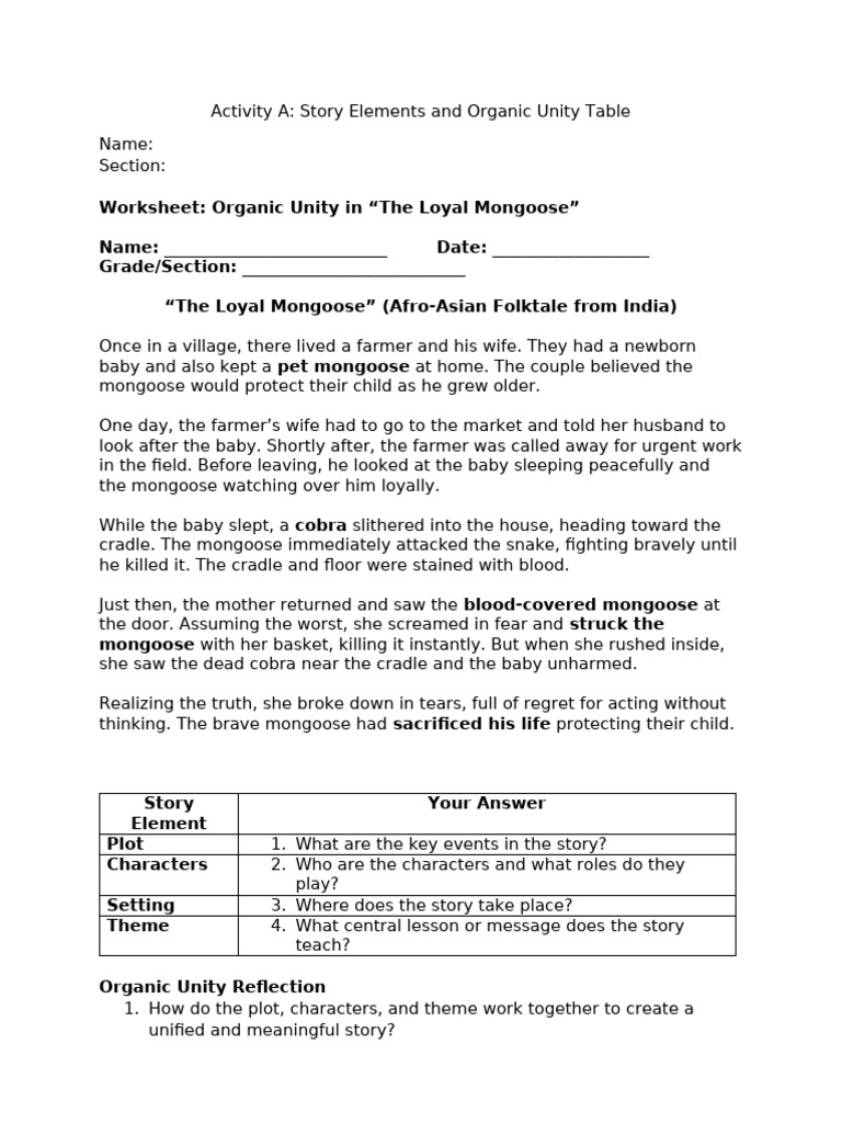 Organic Unity Activity Sheet | PDF