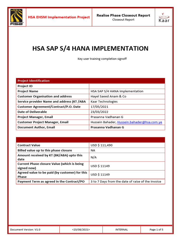 HSA - EHSM Implementation Realise - Key User Training Completion ...