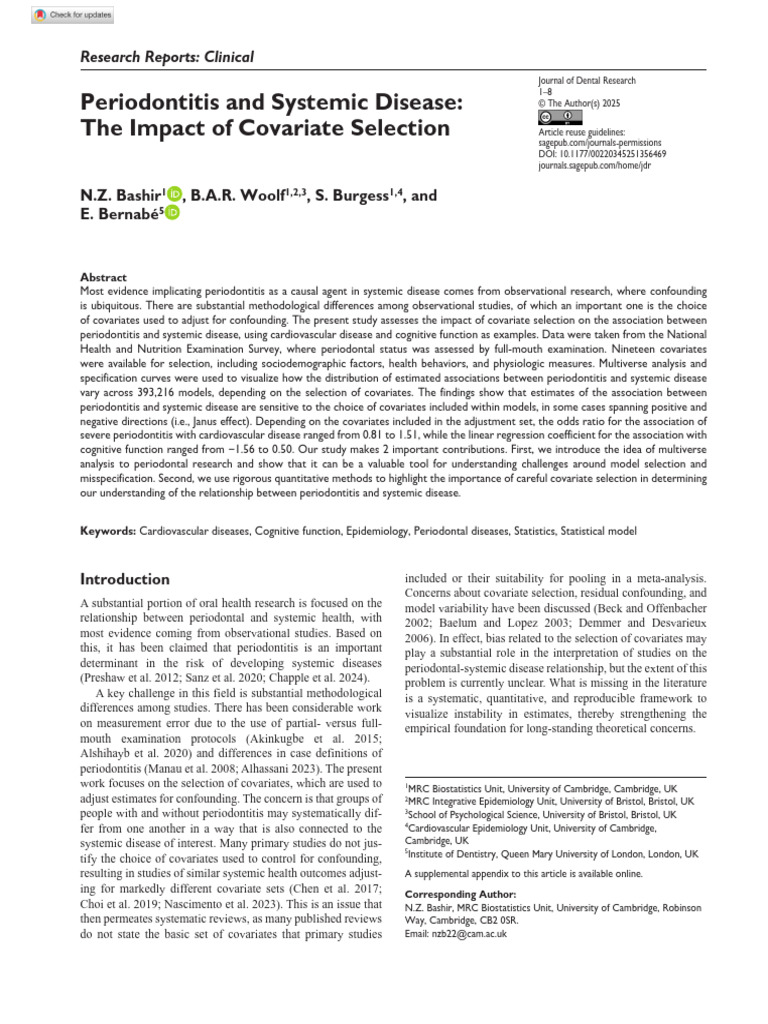 Bashir Et Al 2025 Periodontitis and Systemic Disease The Impact of Covariate Selection | PDF ...