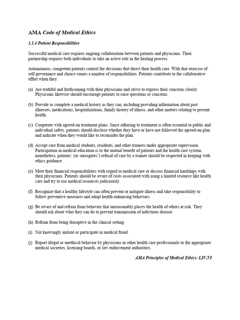 Ama Code - Patient Responsibilities | PDF | Medical Ethics | American ...