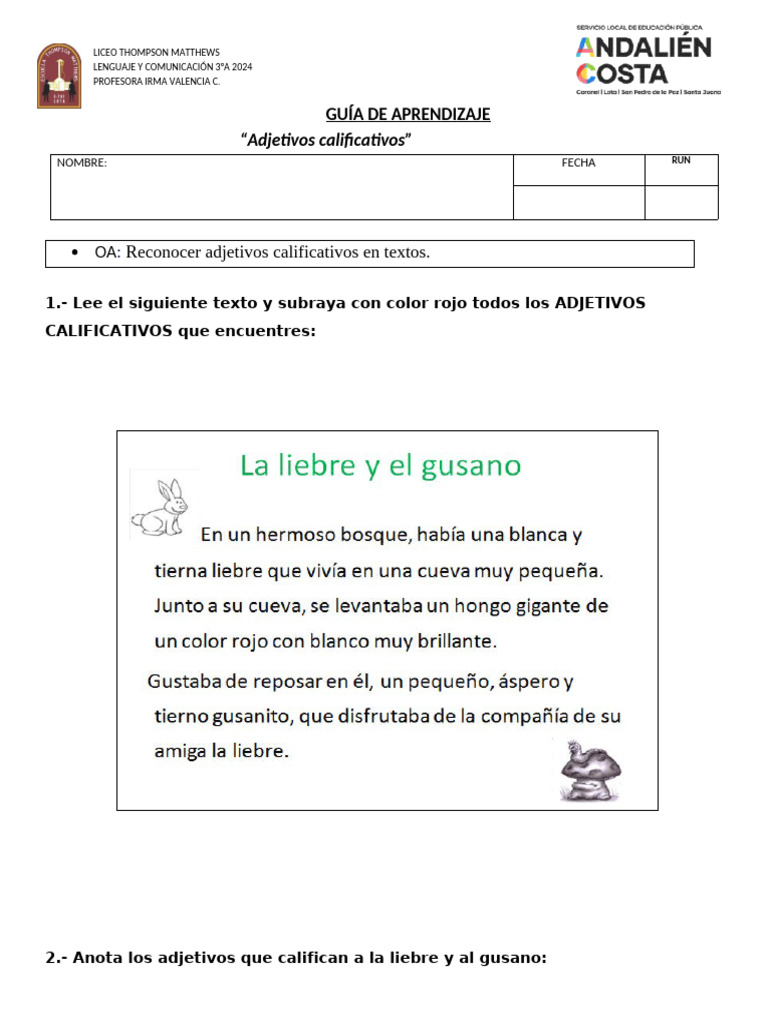 Guia Adjetivos 1 | PDF