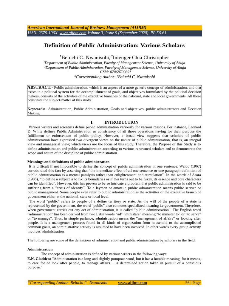 Definitions of Public Administration by Various Authors | PDF | Public ...
