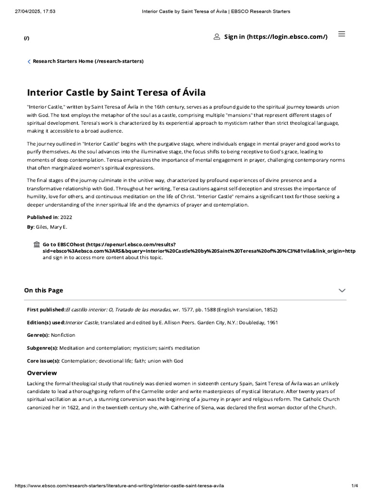 Understanding Teresa of Ávila's Interior Castle | PDF | Teresa Of Ávila ...