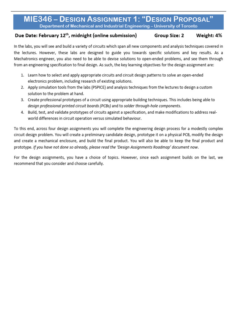 MIE346 Design Assignment 1 PDF | PDF | Operational Amplifier | Electrical Engineering