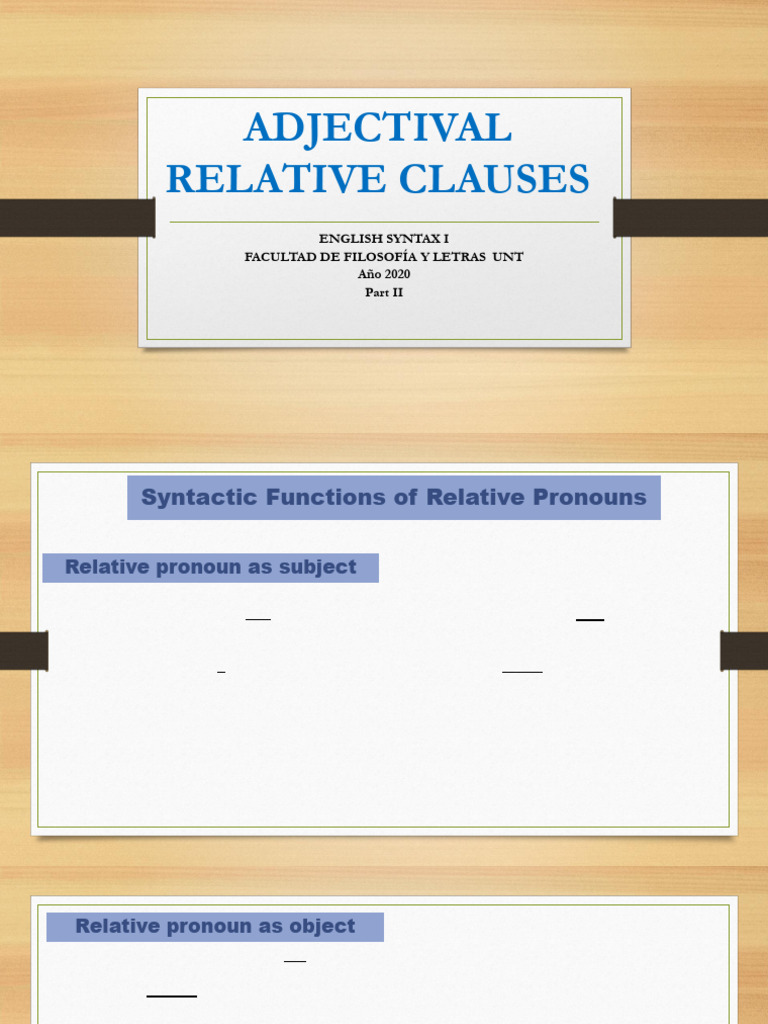 Adjectival Relative Clauses 2020 Parte 2 | PDF | Pronoun | Semantics
