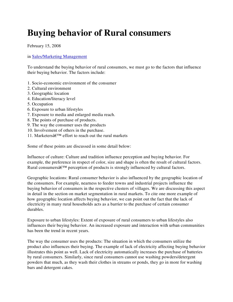Buying Behavior of Rural Consumers | PDF | Consumer Behaviour | Behavior