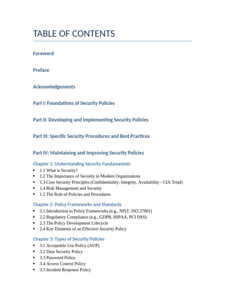 Table of Contents Essential Security Policies | PDF | Information ...