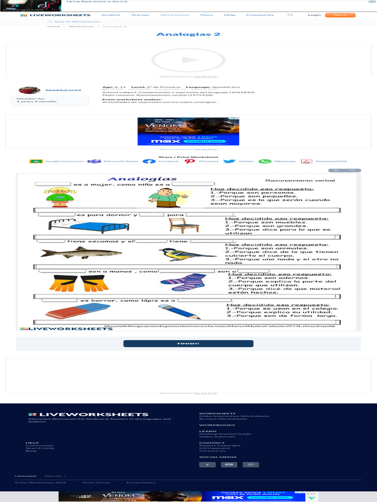 Analogias 2 ManMuCan53 LiveWorksheets | PDF | Worksheet | World Wide Web