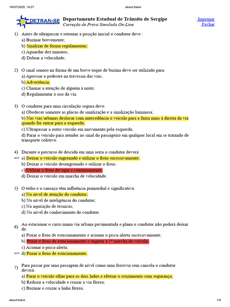 PROVA Detran 1 CORRIGIDA | PDF | Tráfego | Veículos