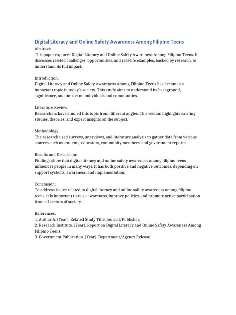 Digital Literacy and Online Safety Awareness Among Filipino Teens | PDF