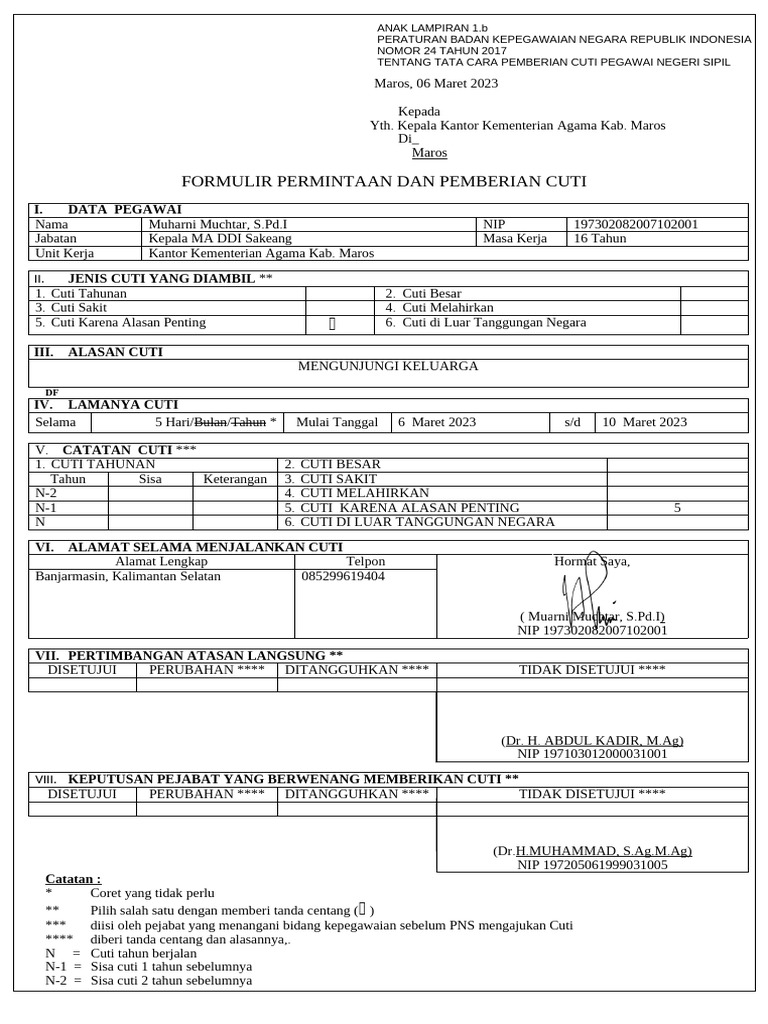 Formulir Cuti Pns | PDF
