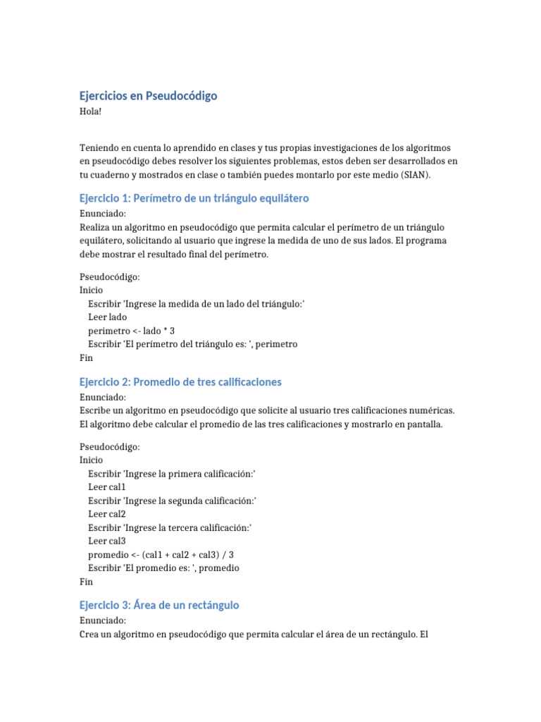 Ejercicios Pseudocodigo Completos | PDF