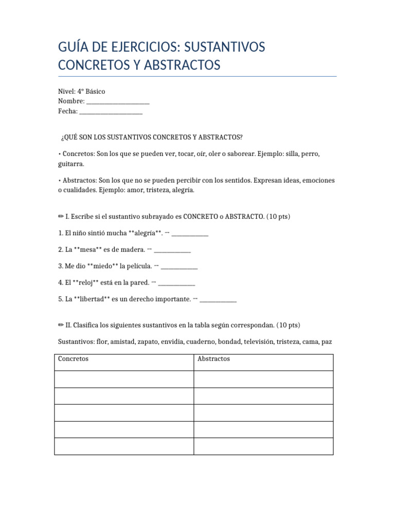 Guia Sustantivos Concretos Abstractos | PDF