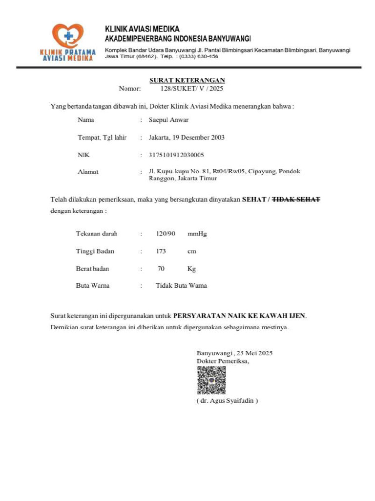 Surat Kesehata Saepul Anwar | PDF