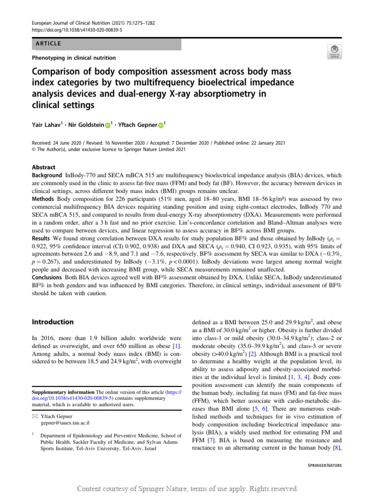 Body Composition Analysis in BMI Groups | PDF | Body Mass Index ...