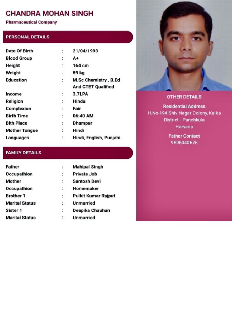 Chandra Mohan Singh Biodata | PDF