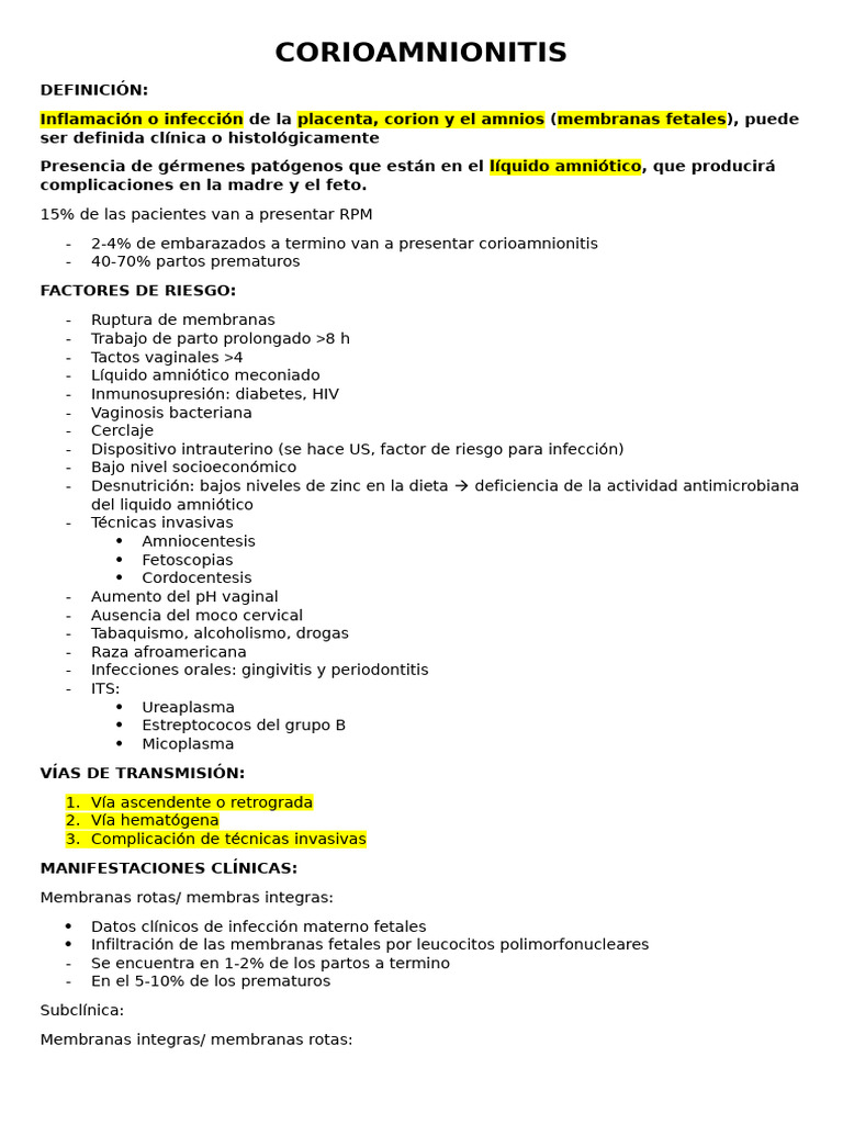 CORIOAMNIONITIS | PDF | Parto prematuro | Septicemia