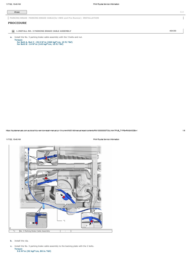 Parking Brake Parking Brake Cable (For 4wd and Pre-Runner) Installation ...