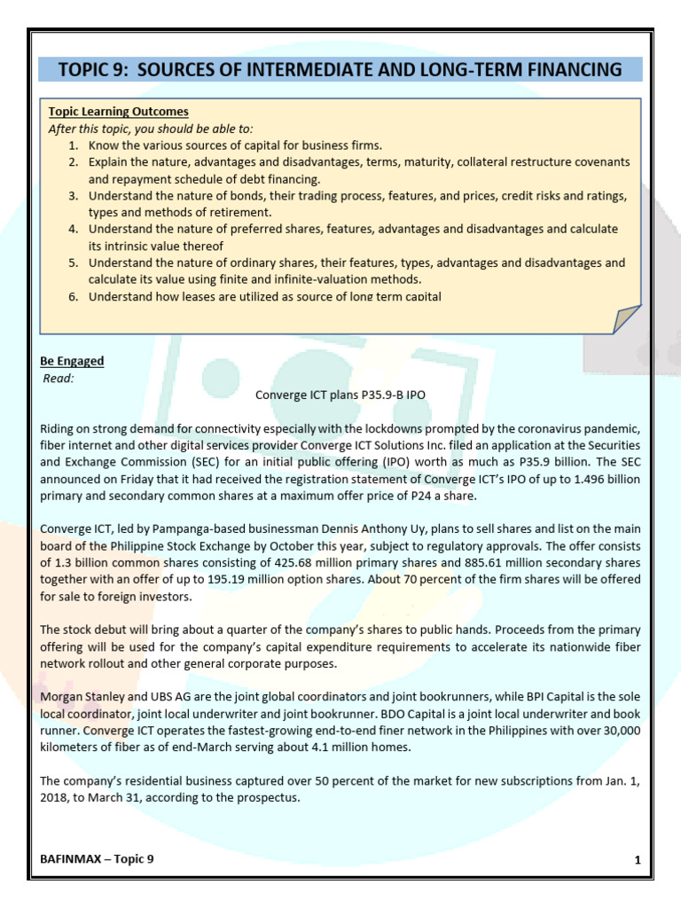 9 Sources of Intermediate and Long-Term Financing | PDF | Bonds (Finance) | Preferred Stock
