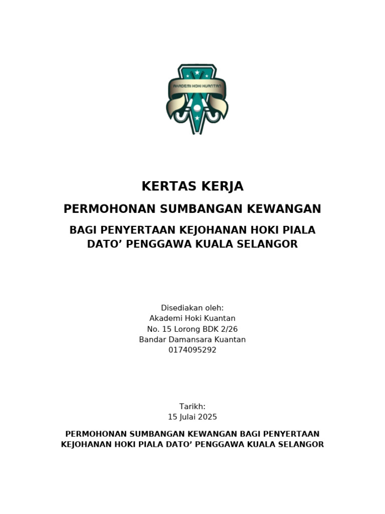 Kertas Kerja Kejohanan Hoki Piala Dato Penggawa | PDF