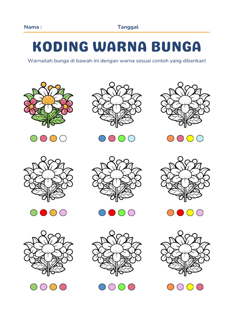 Koding Warna Bunga Lembar Kerja Seni Rupa Warna Warni Ilustratif | PDF