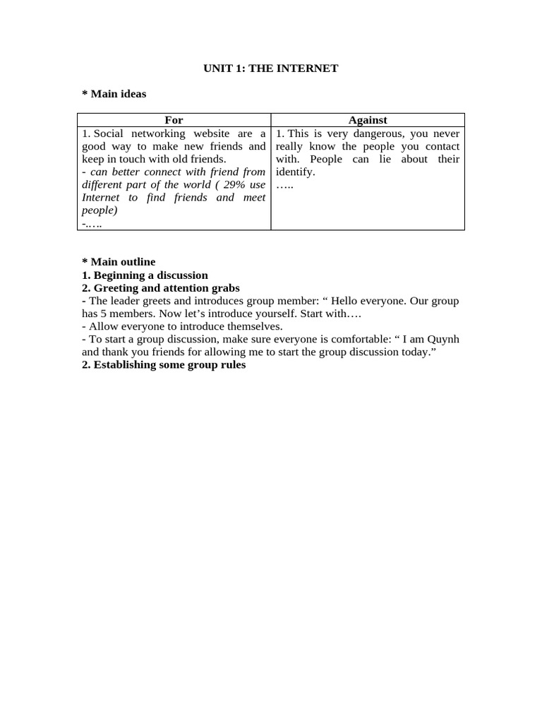 Speaking Unit 1 | PDF