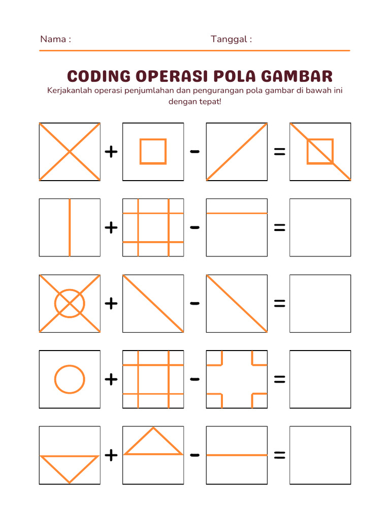Operasi Penjumlahan Dan Pengurangan Pola Gambar Lembar Kerja Koding Merah Sederhana | PDF