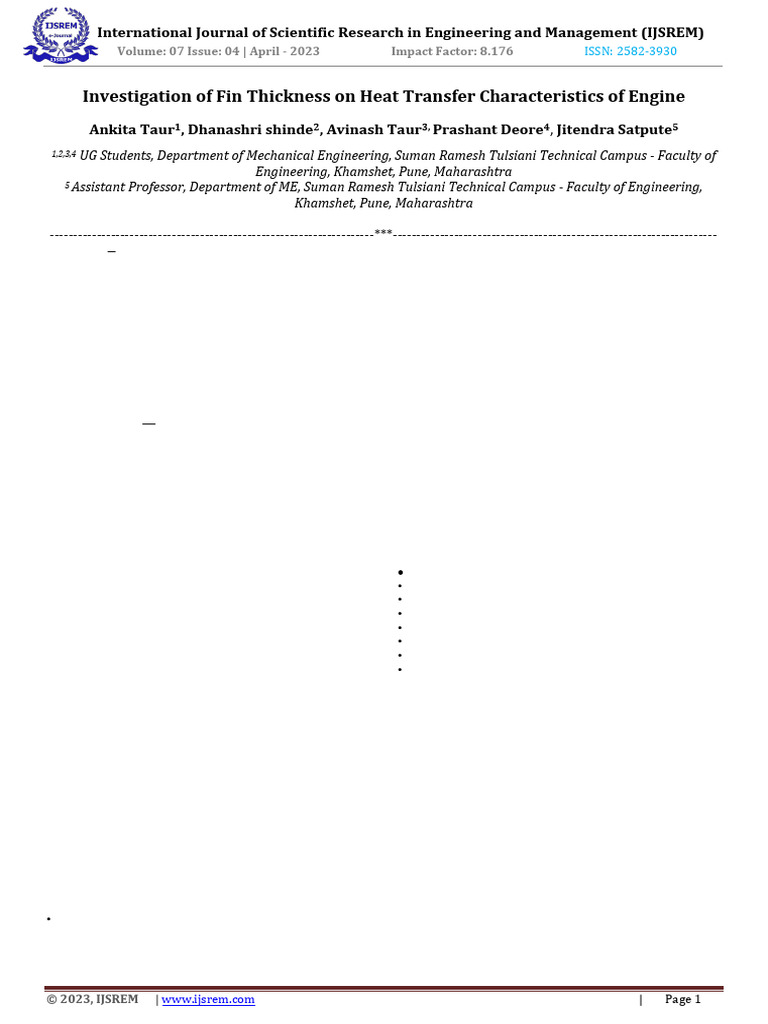 Fin Thickness Impact on Engine Cooling | PDF | Heat Transfer | Heat