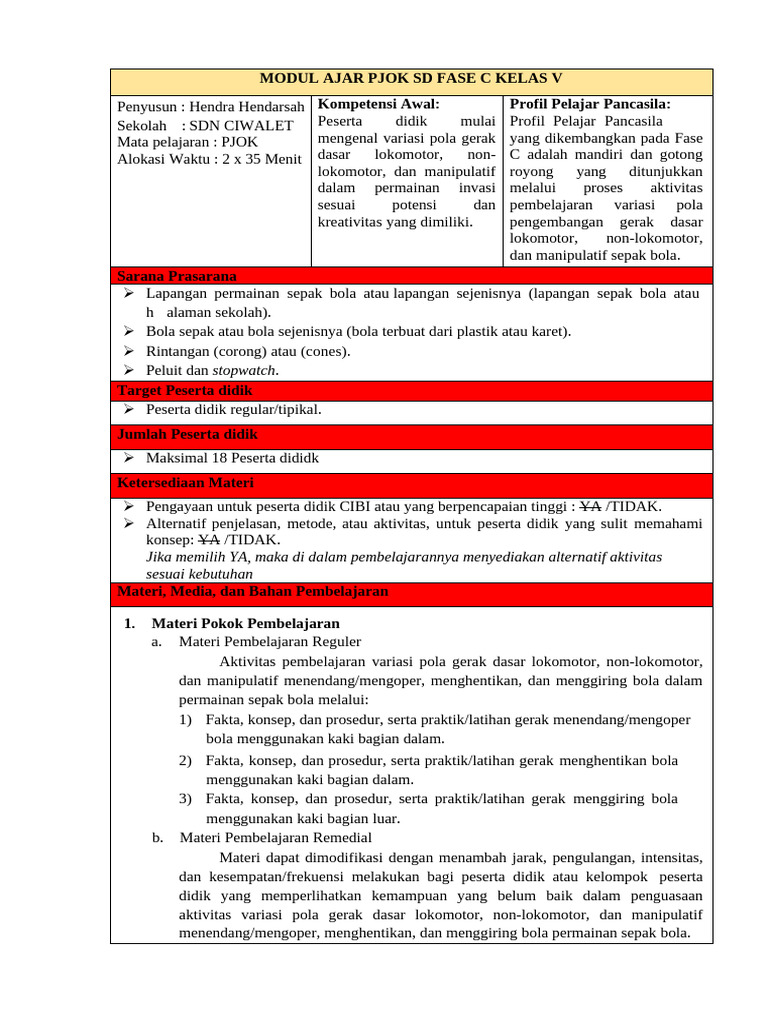 Modul Ajar Pjok Kelas Atas | PDF
