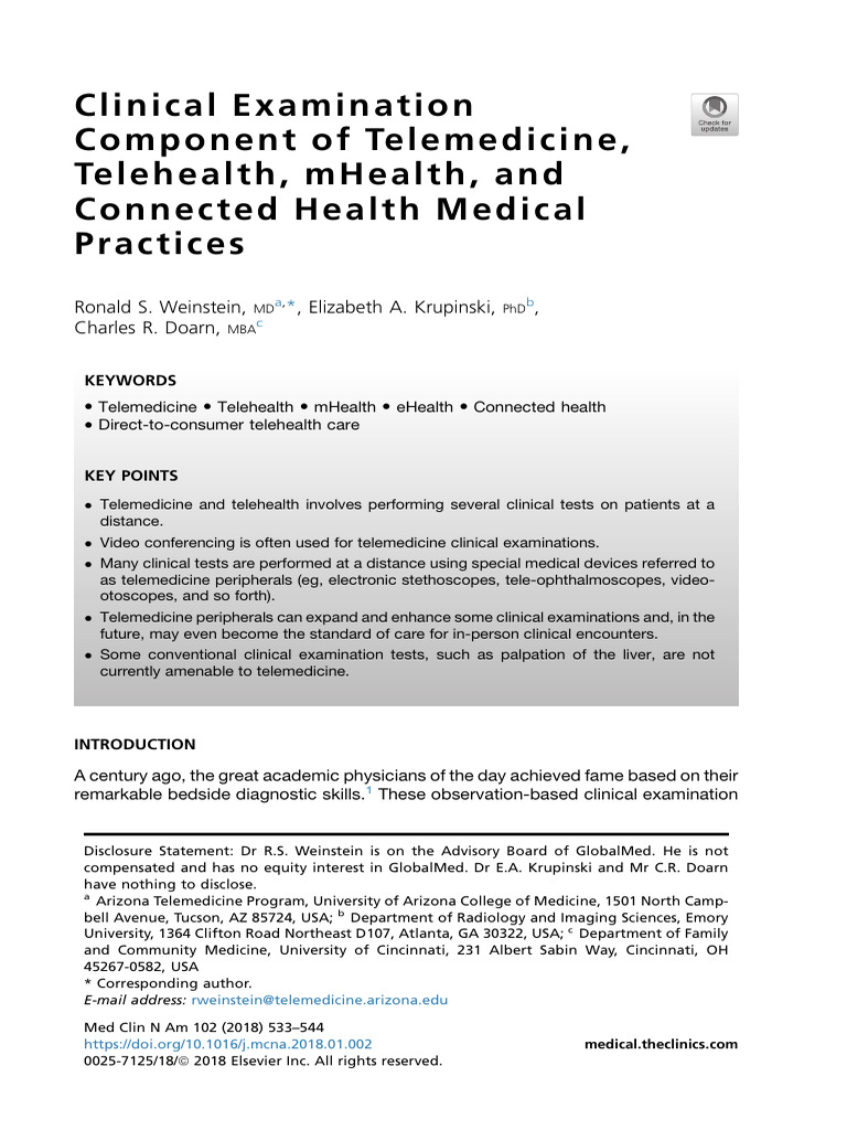 Clinical Examination Component of Telemedicine, Telehealth, MHealth ...
