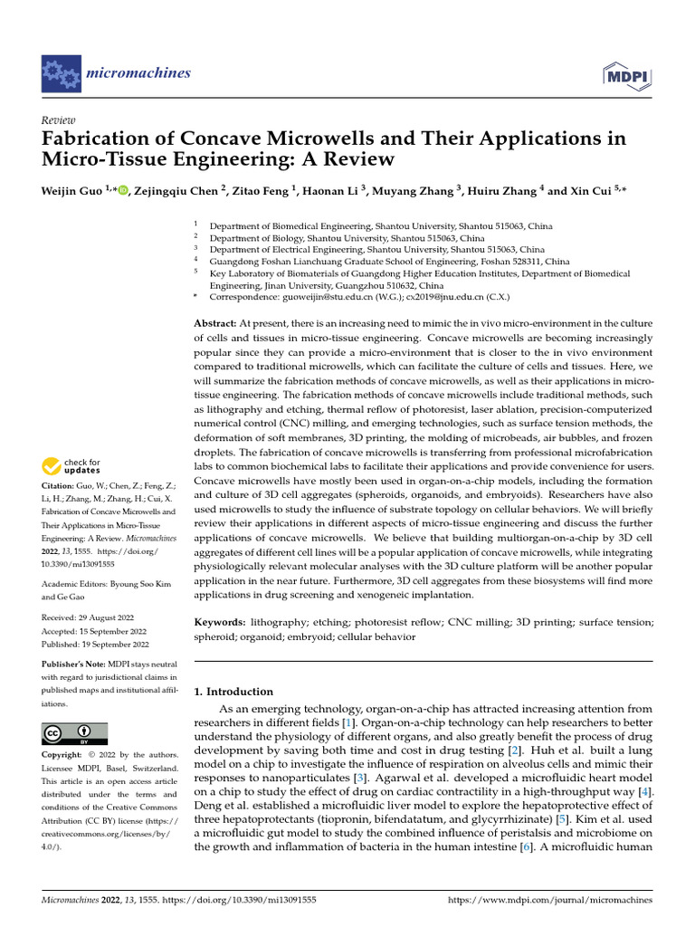 Concave Microwells in Micro-Tissue Engineering | PDF | Photolithography ...