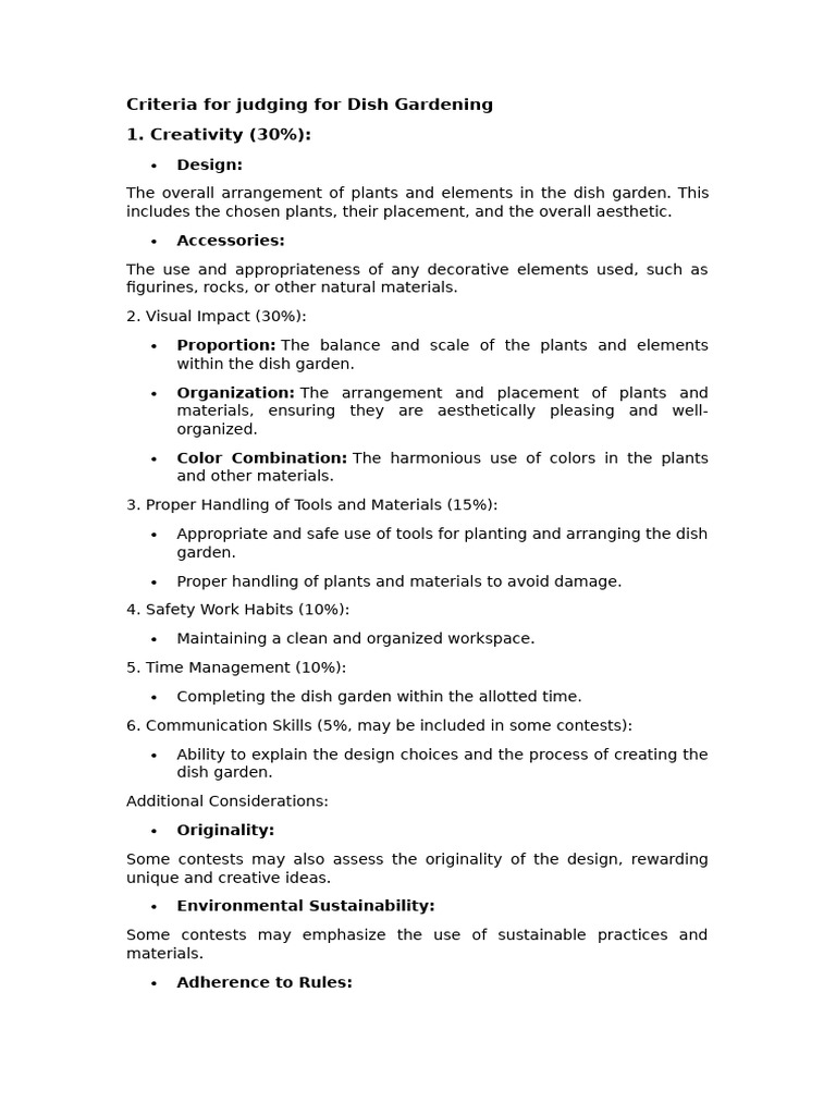 Dish Gardening Contest Judging Criteria | PDF