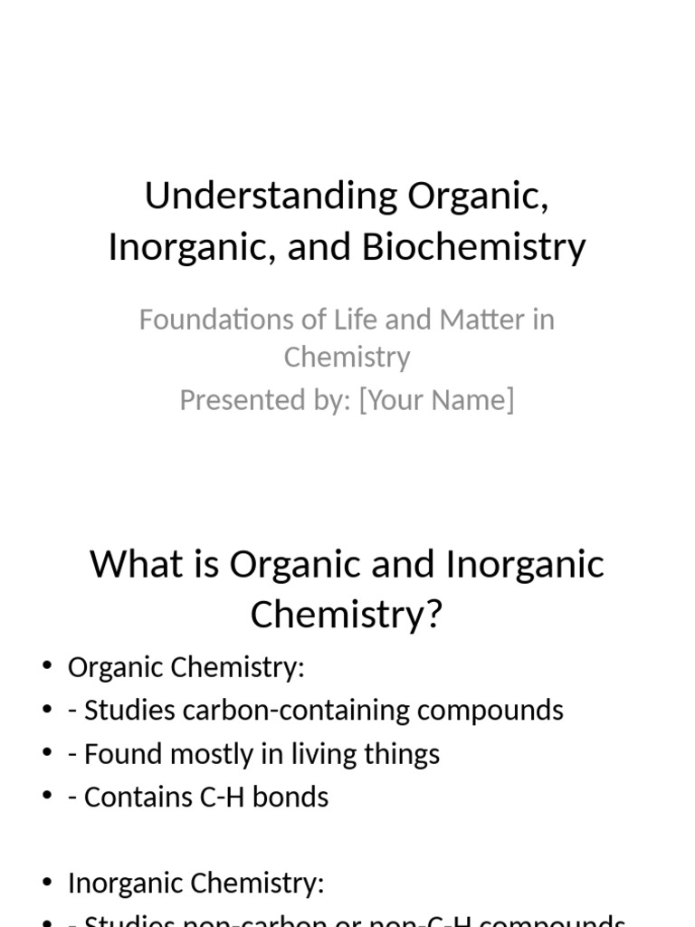 Organic Inorganic Biochemistry Presentation | PDF | Biochemistry ...