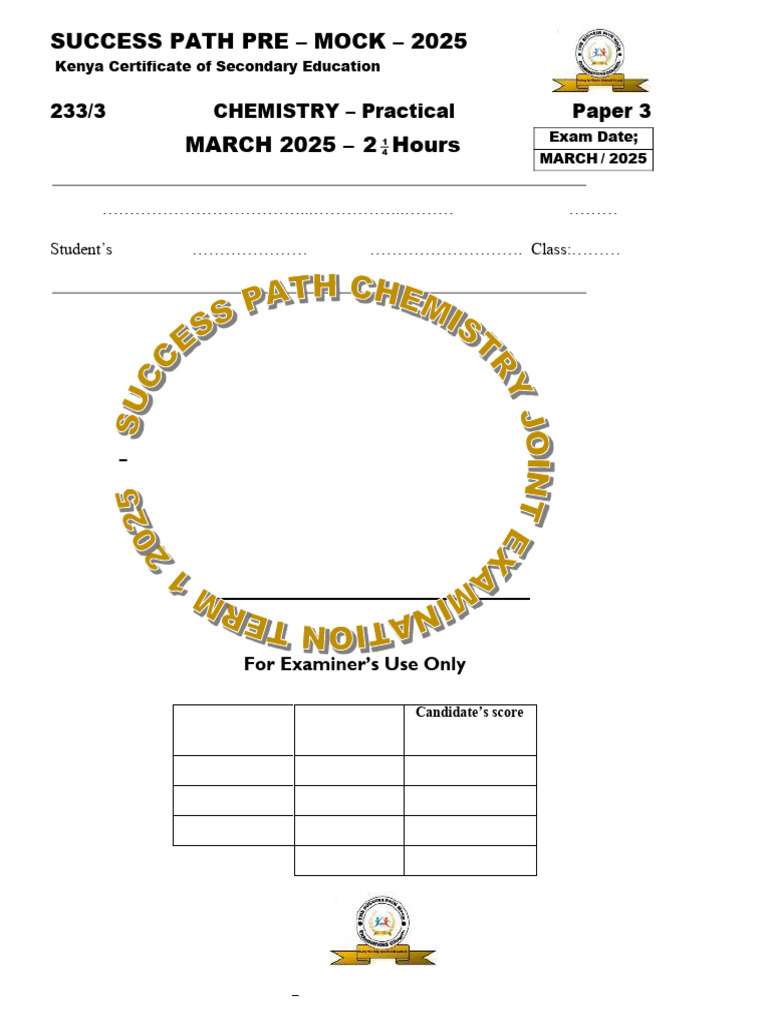 Success Pre-Mock Chemistry Pp3 Qs 2025 PDF | PDF | Chemistry | Chemical Substances