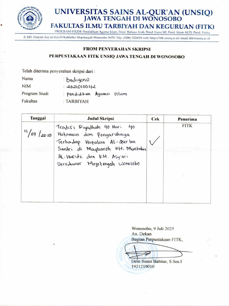 Persyaratan SK Perpus Dan Penyerahan Skripsi | PDF