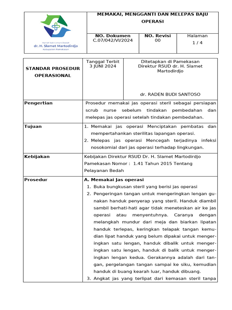 Prosedur Steril Jas Operasi | PDF