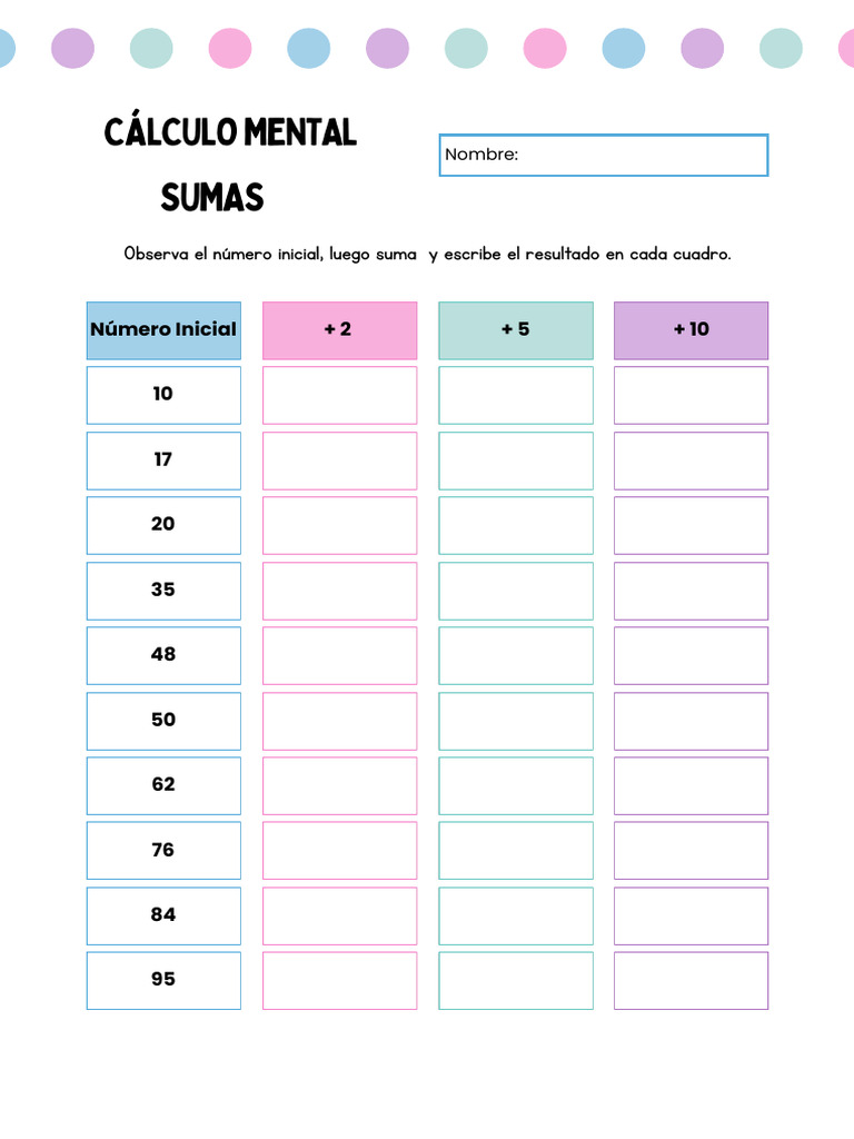 Hojas de Cálculo Mental para Cuarto Grado | PDF