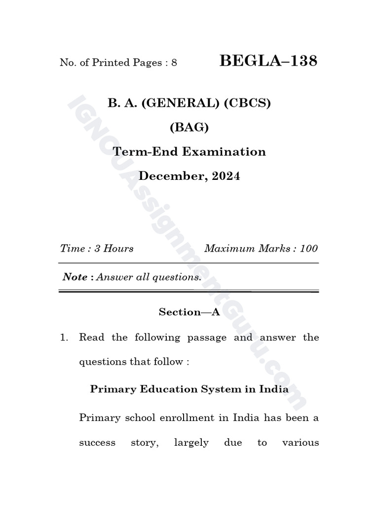 Dec 2024 BEGLA-138 | PDF | Learning